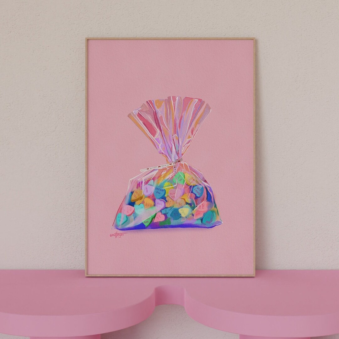 Sugar Rush Art Print of Colorful Candy in Clear Pink Cellophane With 'I ...
