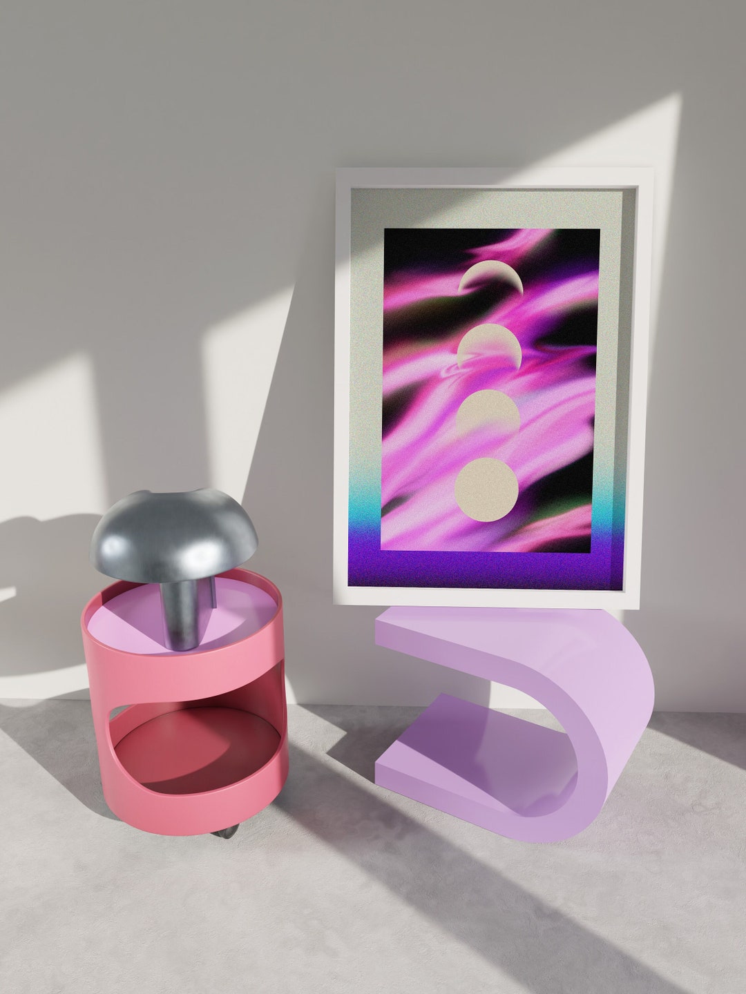 Pink Neon Moon Phases : Grainy Retrowave Chic Aesthetic Gradient Sky ...