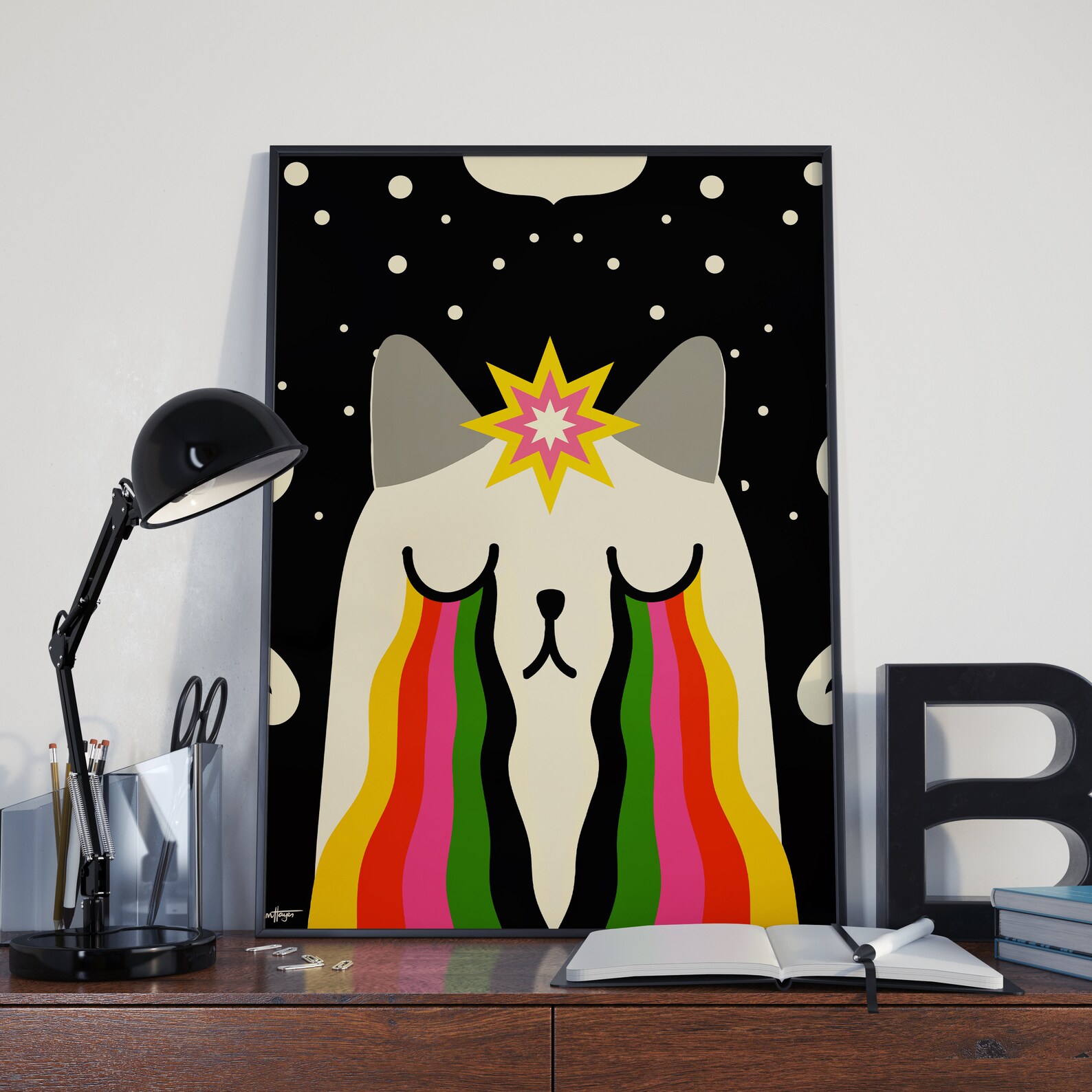 Cat Wall Art, Psychedelic Abstract Trippy Poster With Groovy Cat Decor ...