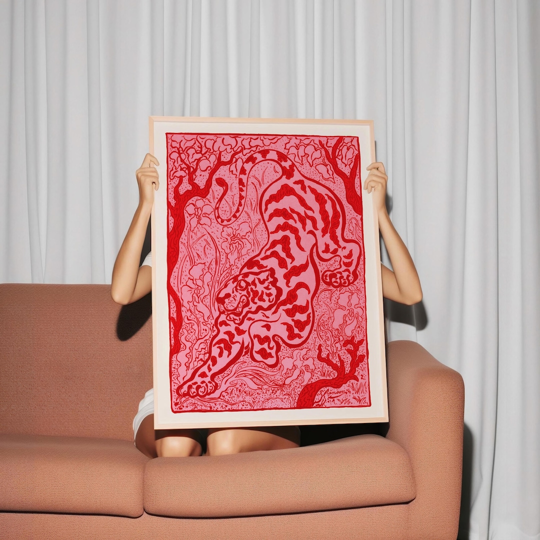 Maximalist Vintage Pink and Red Tiger Print: Stylish Contemporary Home ...