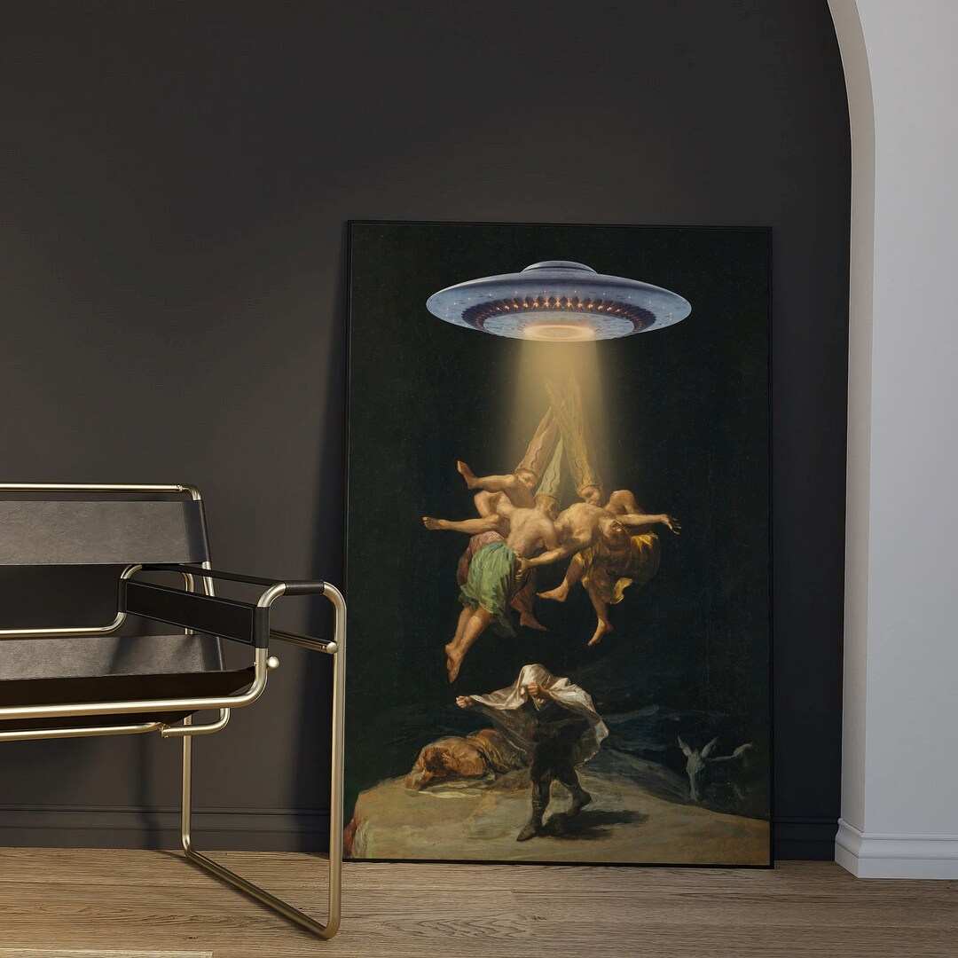 Goya's Witches Flight With UFO Spaceship, Altered Famous Vintage Print ...