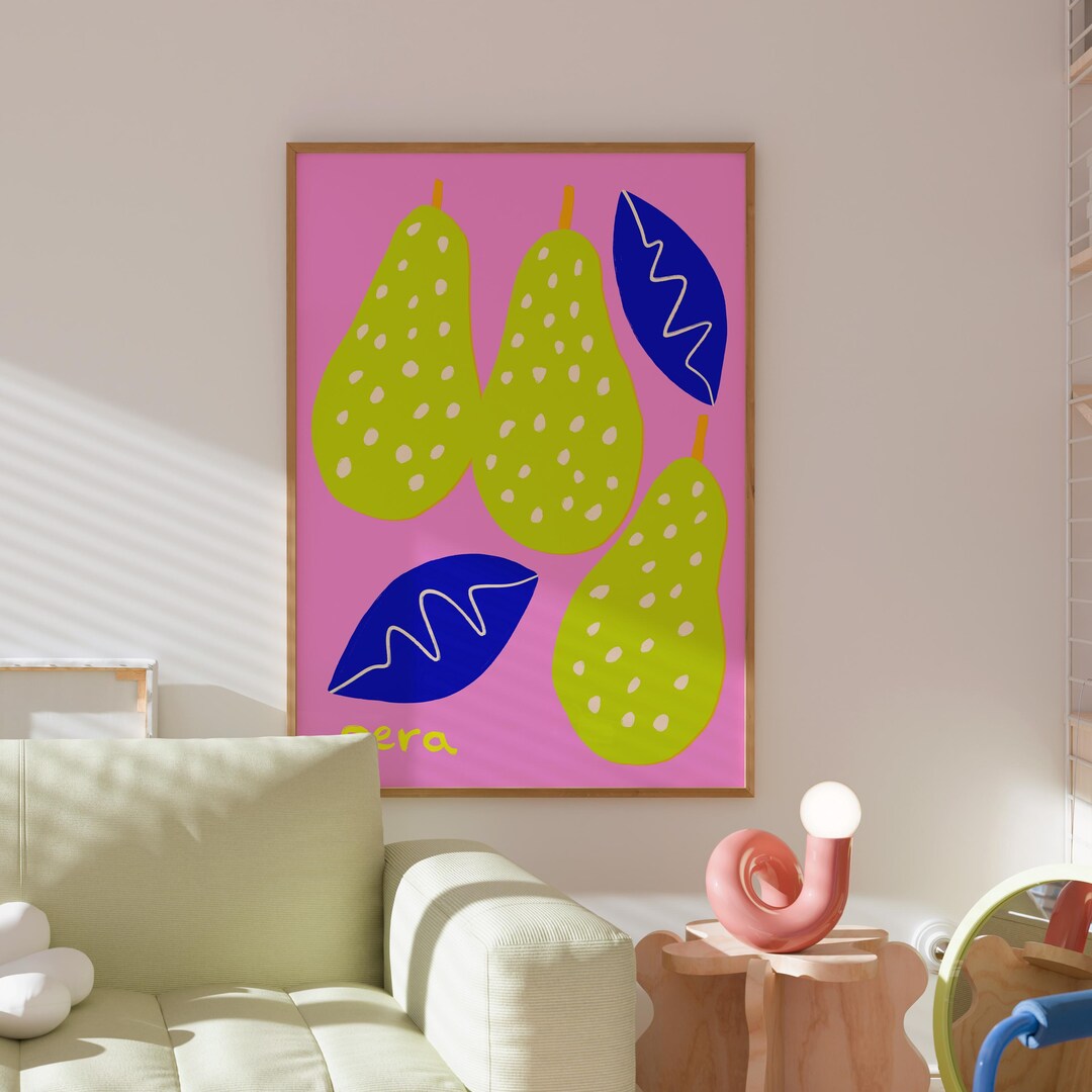 Pera Pear Art Print, Playful Green Fruit Poster, Bold Modern Pop ...