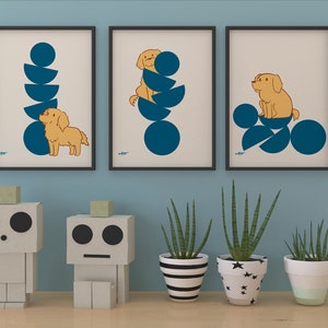 Mid Century Modern Golden Retriever Stack Set of 3 - Etsy