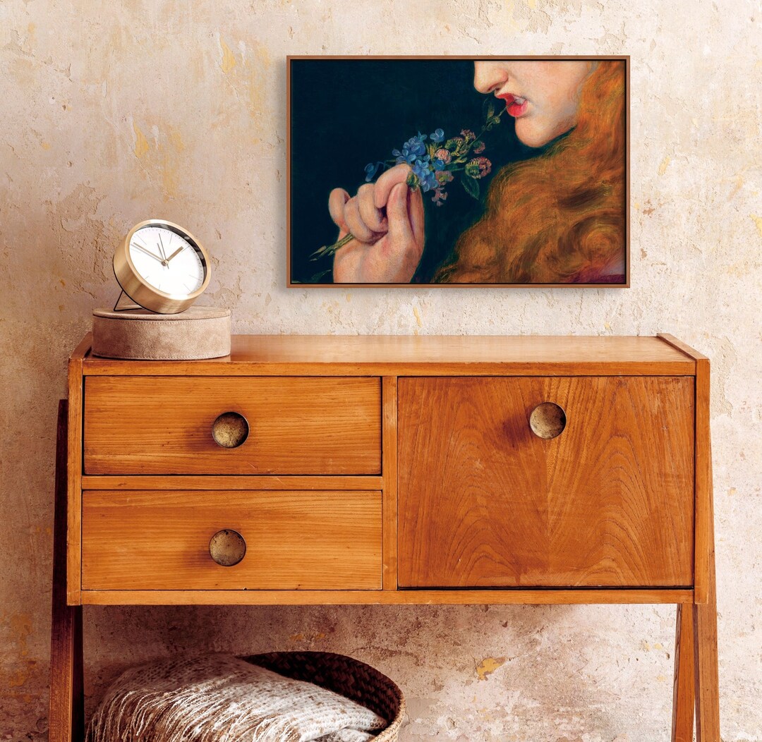 Red Haired Woman Biting Flowers - Detailed Historical Fine Art Print ...