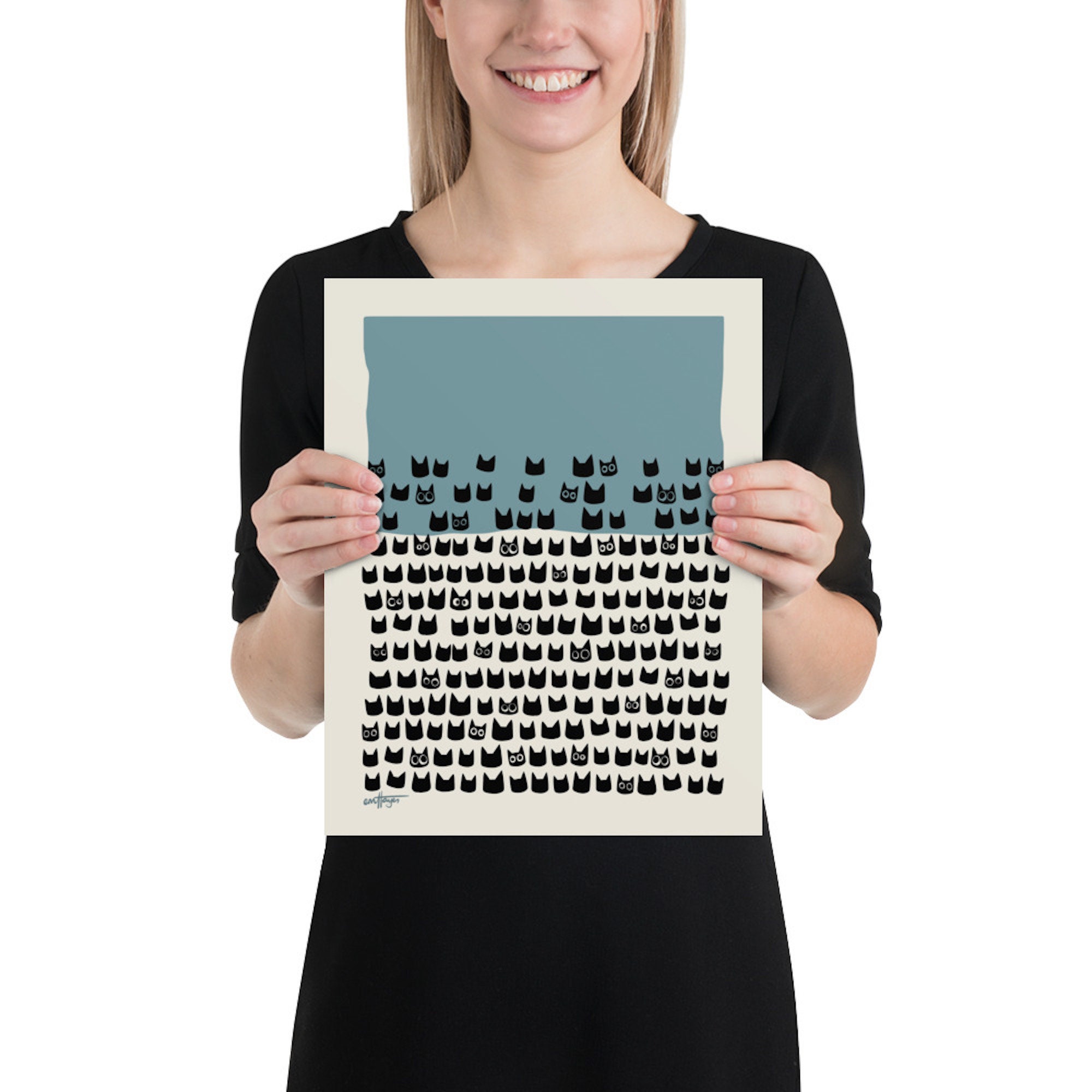 Mid Century Modern Black Cat Poster A Contemporary Minimalist - Etsy