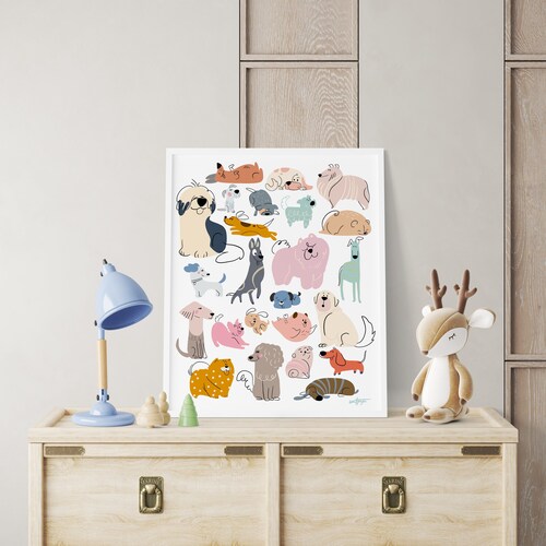 Super Cute Dog Breed Poster for Dog Lovers in Pastel Colors - Etsy