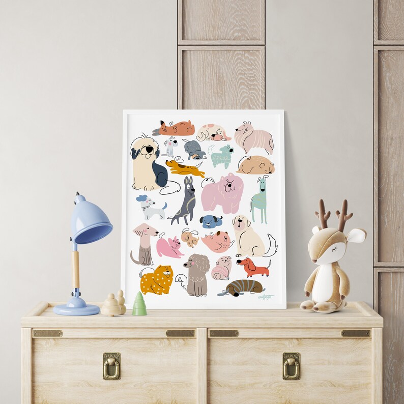 Super Cute Dog Breed Poster for Dog Lovers in Pastel Colors - Etsy
