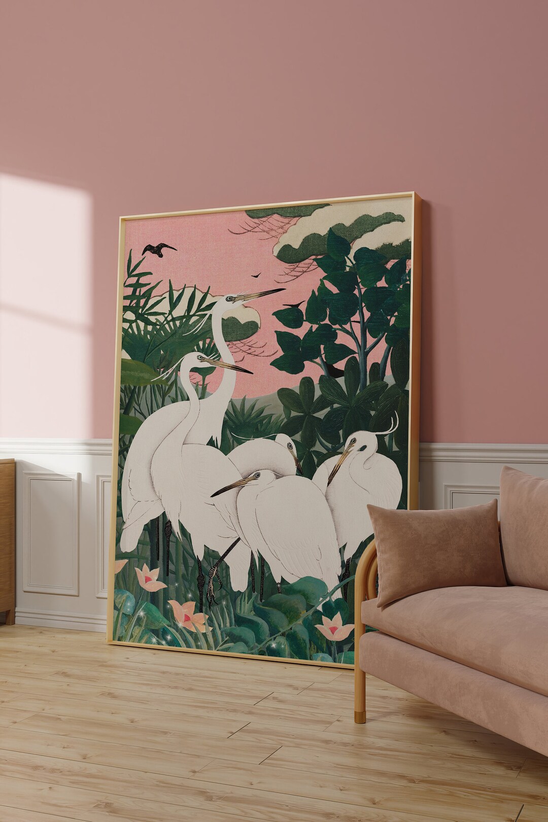 Japanese Birds in Rousseau Jungle – Remixed Vintage Egret Wall Art ...
