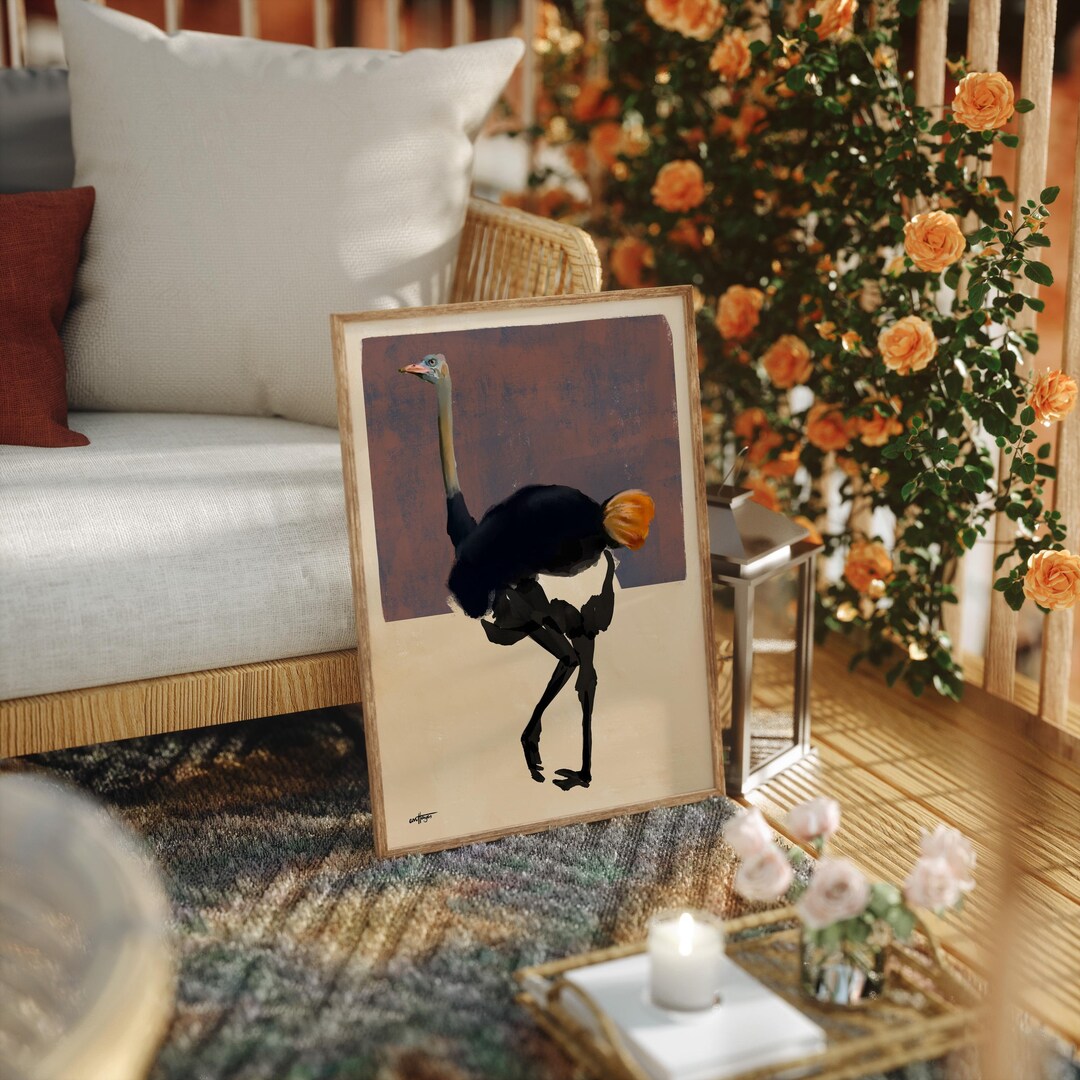 Colorful Ostrich Hand Drawn Realistic and Abstract Styles With Rust ...