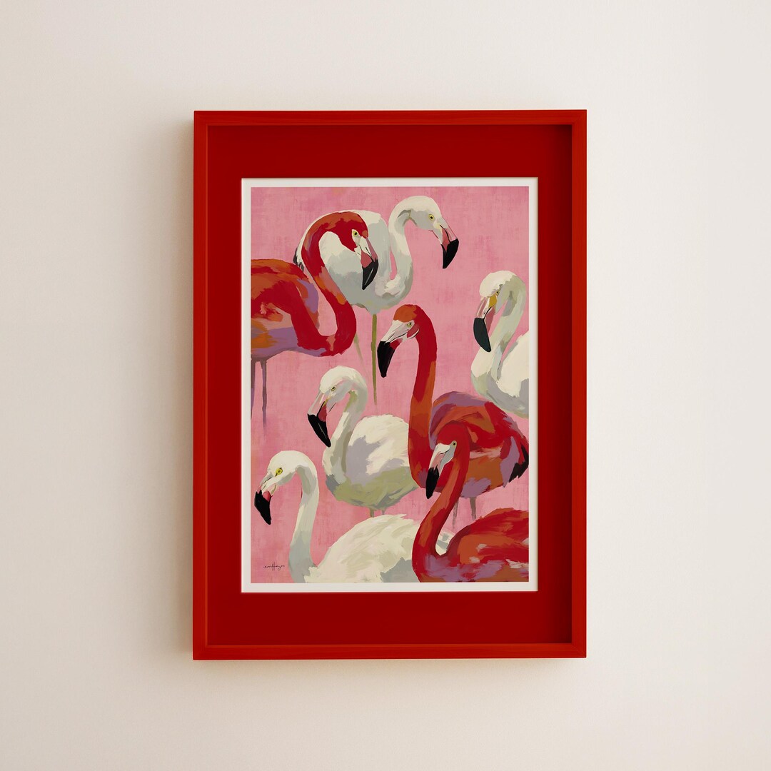 Pink Flamingo Wall Art Print – Tropical Bird Illustration in Red ...