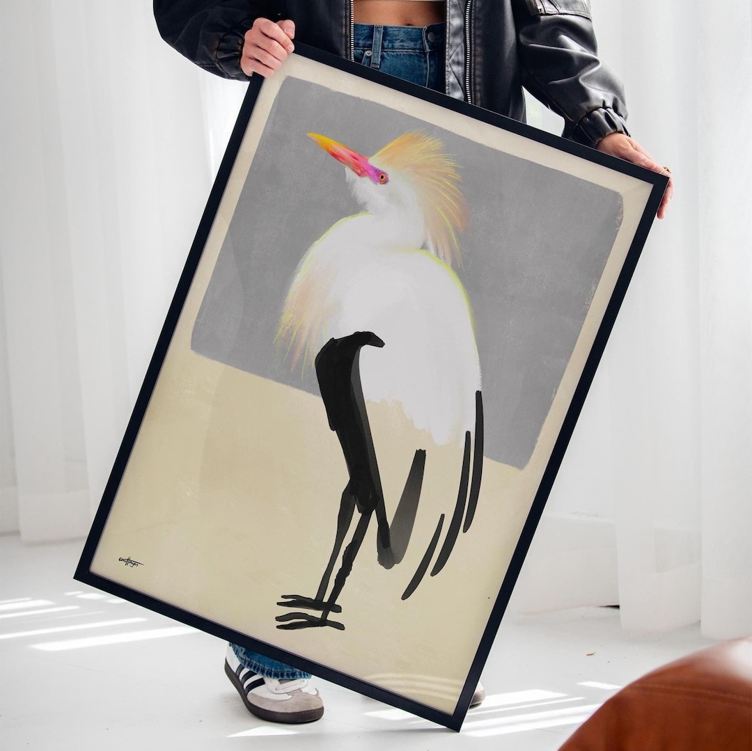 Hand Drawn White Egret in Realistic and Abstract Styles With Gray ...