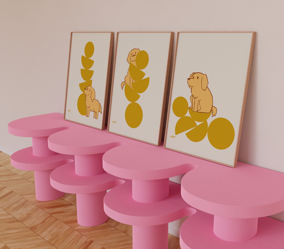 Mid Century Modern Golden Retriever Stack, Choose Individually or Whole ...