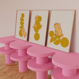 Mid Century Modern Golden Retriever Stack, Choose Individually or Whole ...