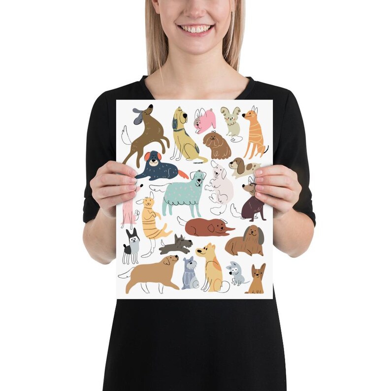 Colorful Dog Breed Art Print – Cute Illustrated Dogs Wall Art, Playful ...