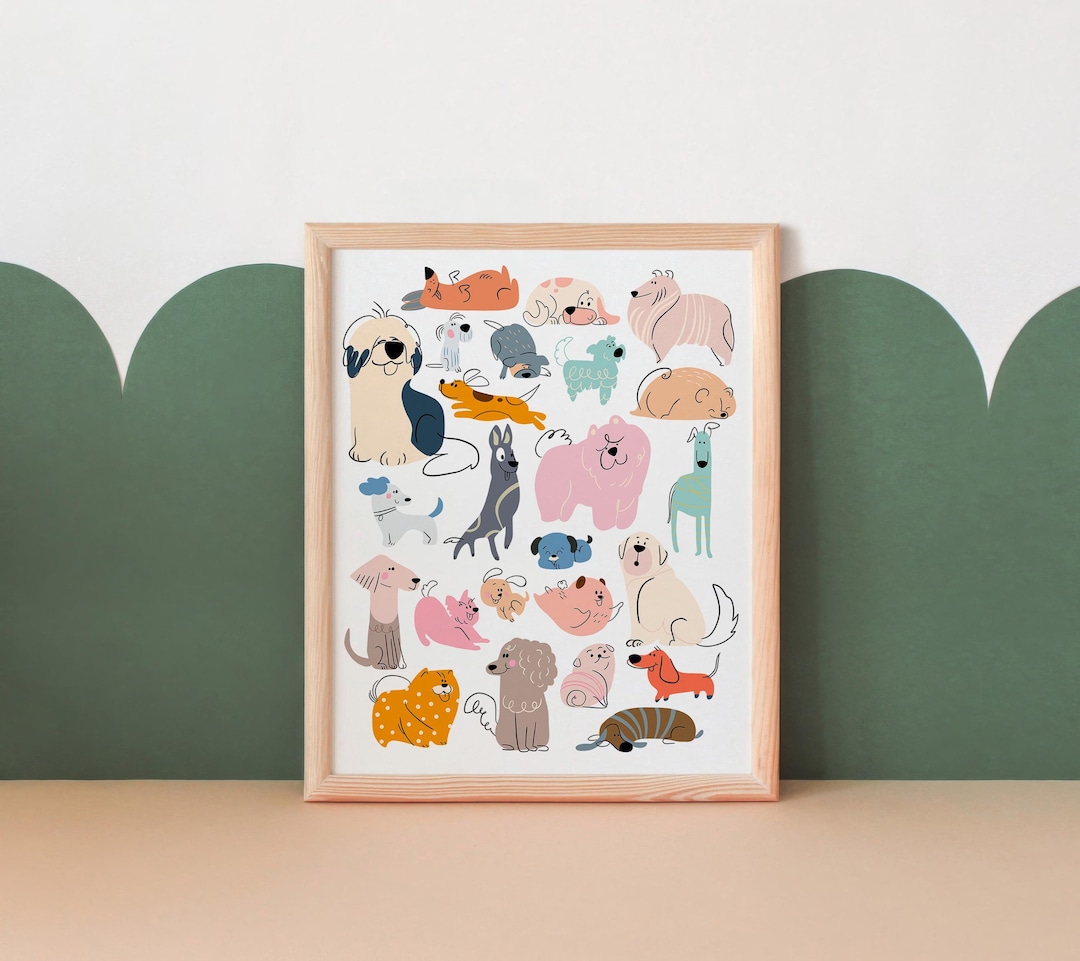 Super Cute Dog Breed Poster for Dog Lovers in Pastel Colors, Multiple ...