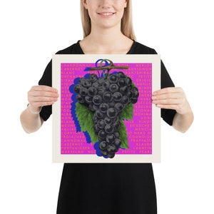 Vintage Grapes Illustration Kitchen Poster - Bold Fruit Art Print in ...