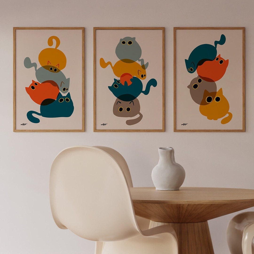 Mid Century Modern Cat Stack, Choose Whole Set or Individual Prints ...