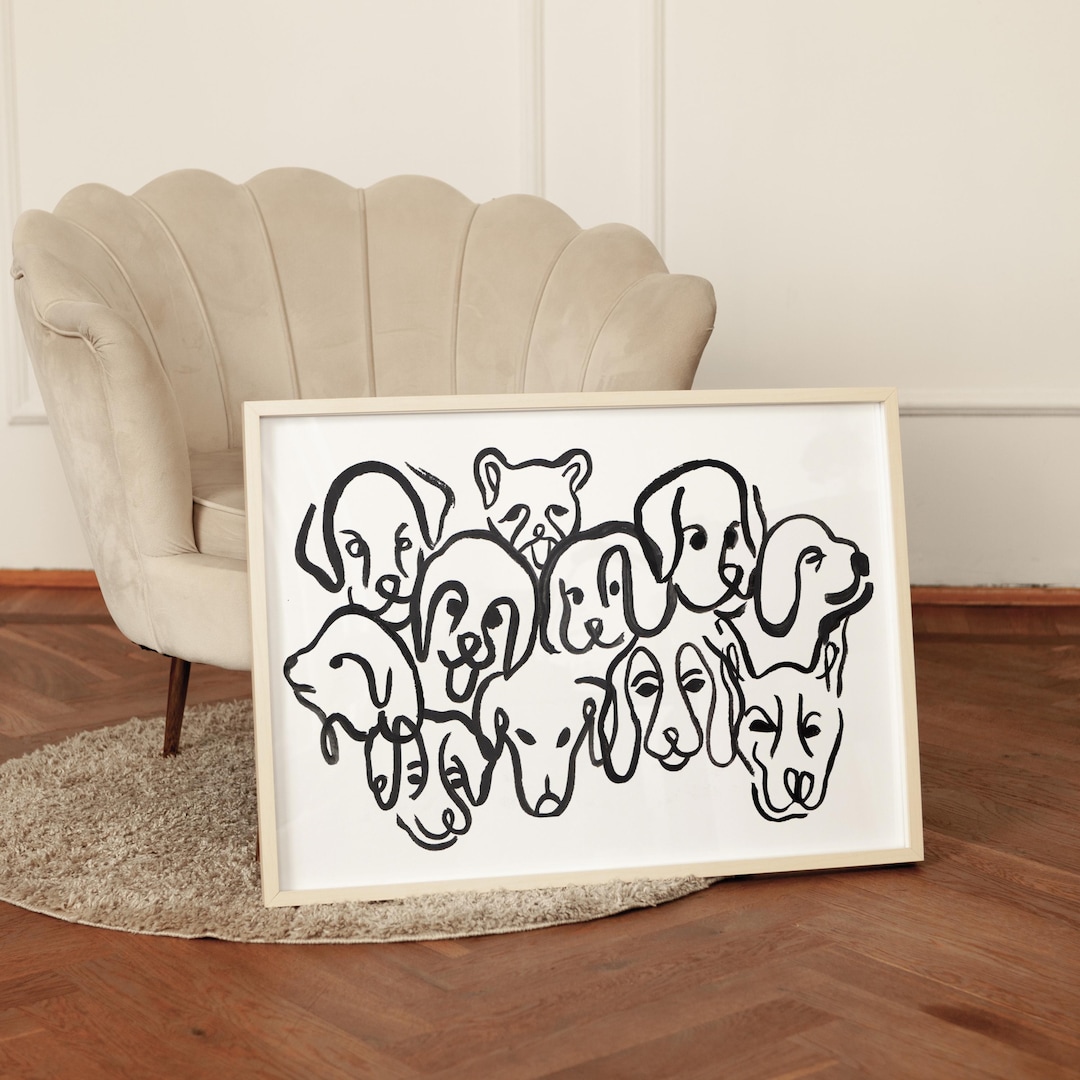 Abstract Dog Breeds Illustration: Black and White Minimalistic ...