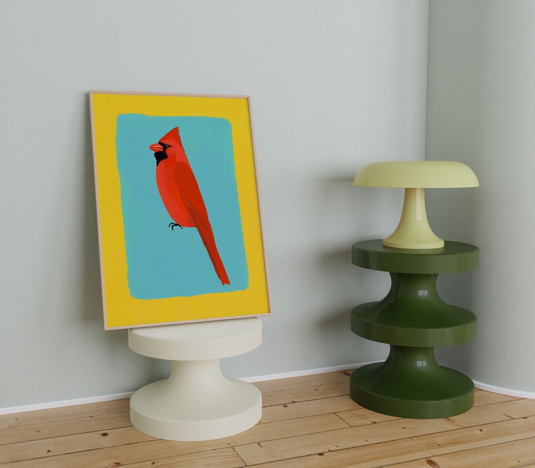 Northern Cardinal on Colorful Background : Hand Drawn Minimalistic ...