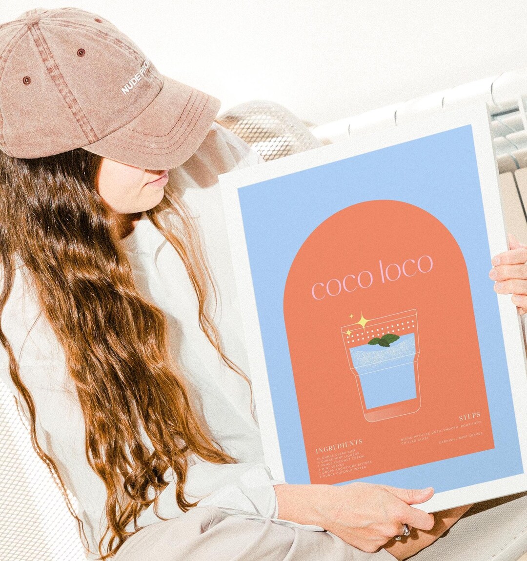 Minimalist Coco Loco Cocktail Poster, Perfect for Home Bar Decor ...
