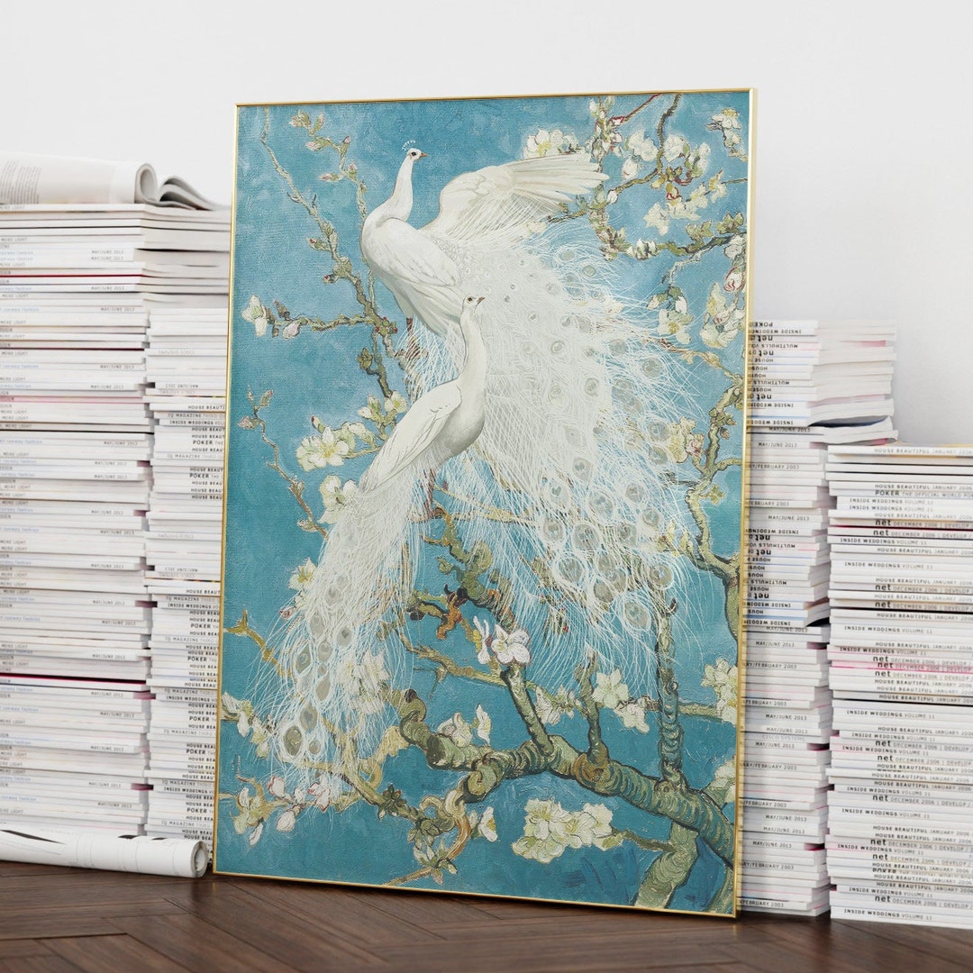 Beautiful White Peacocks on Vincent Van Gogh's Almond Blossom Tree ...