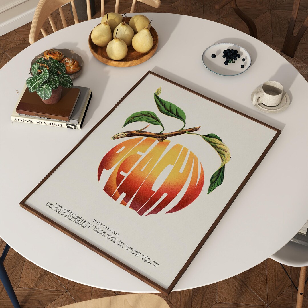 Peach Typography Art Print – Bold Retro Fruit Poster, Fun Dopamine ...