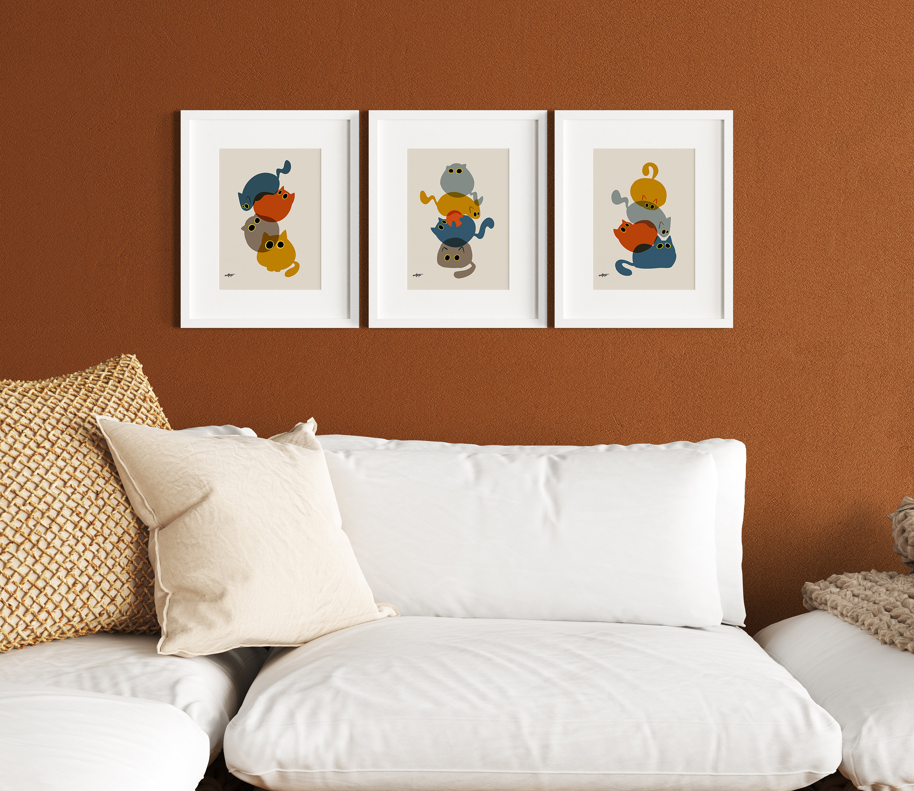 Mid Century Modern Cat Stack, Choose Whole Set or Individual Prints ...