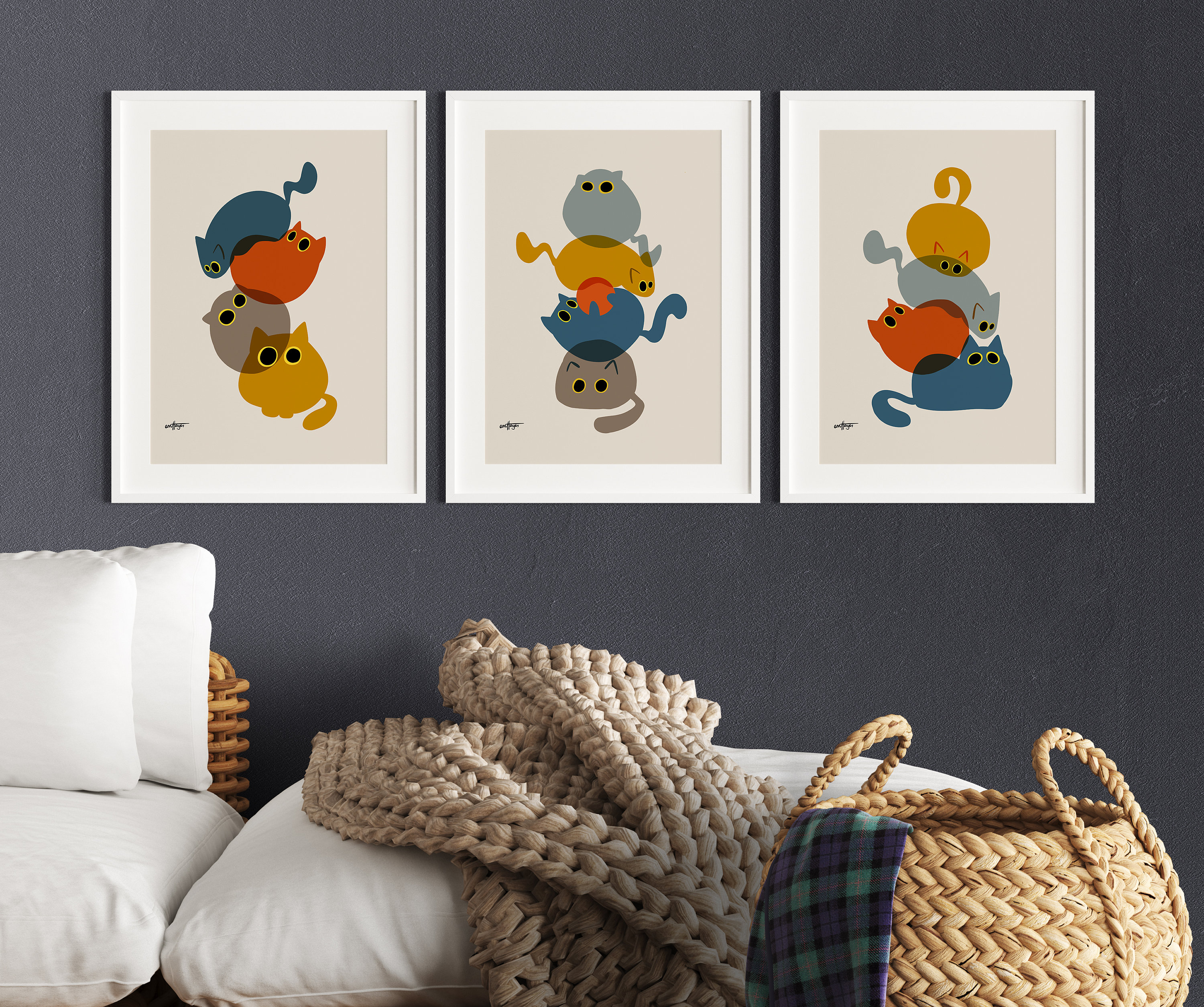 Mid Century Modern Cat Stack, Choose Whole Set or Individual Prints ...