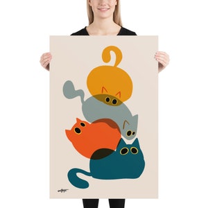 Mid Century Modern Cat Stack, Choose Whole Set or Individual Prints ...