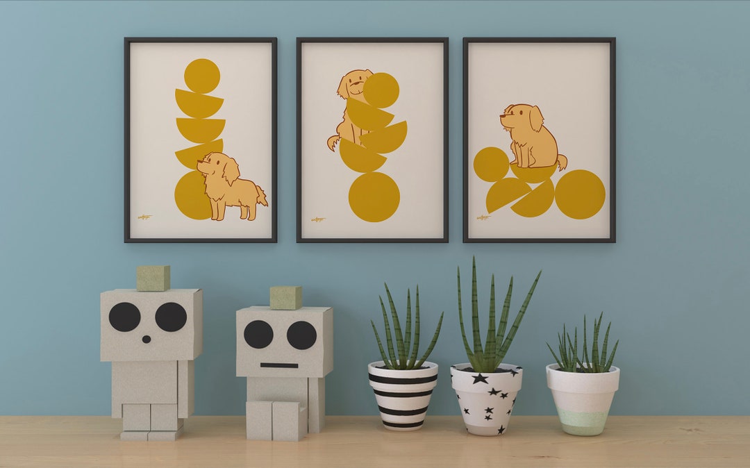 Mid Century Modern Golden Retriever Stack Set of 3 - Etsy