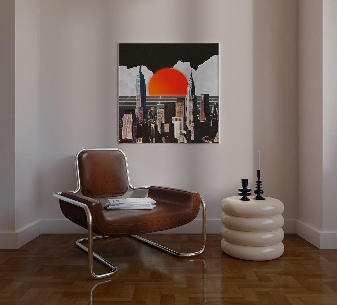 Neon Retro NCY City Landscape : Retro Colorized Buildings Set Against a ...
