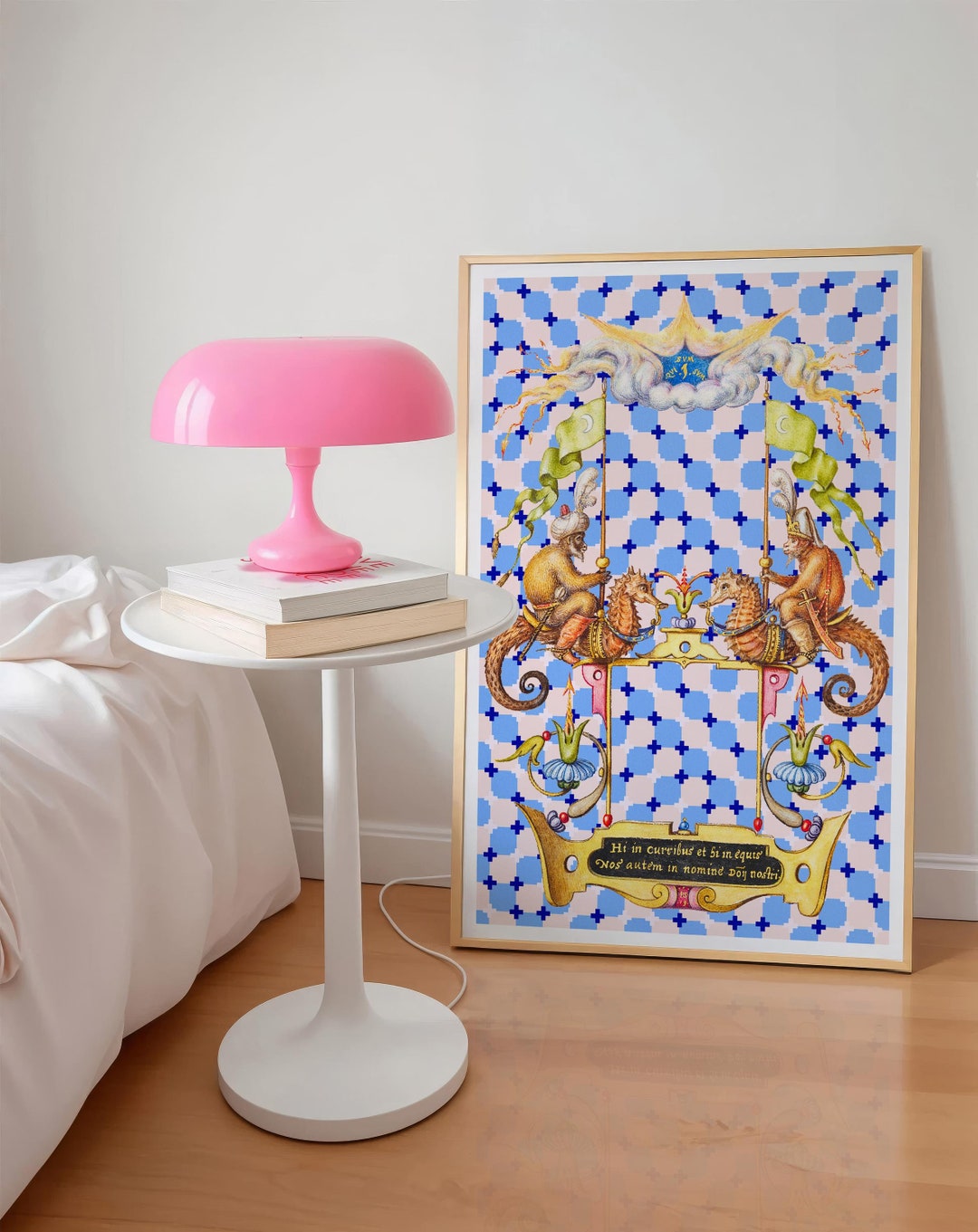 Medieval Monkeys Riding Seahorse on Trippy Pixel Pattern Background ...