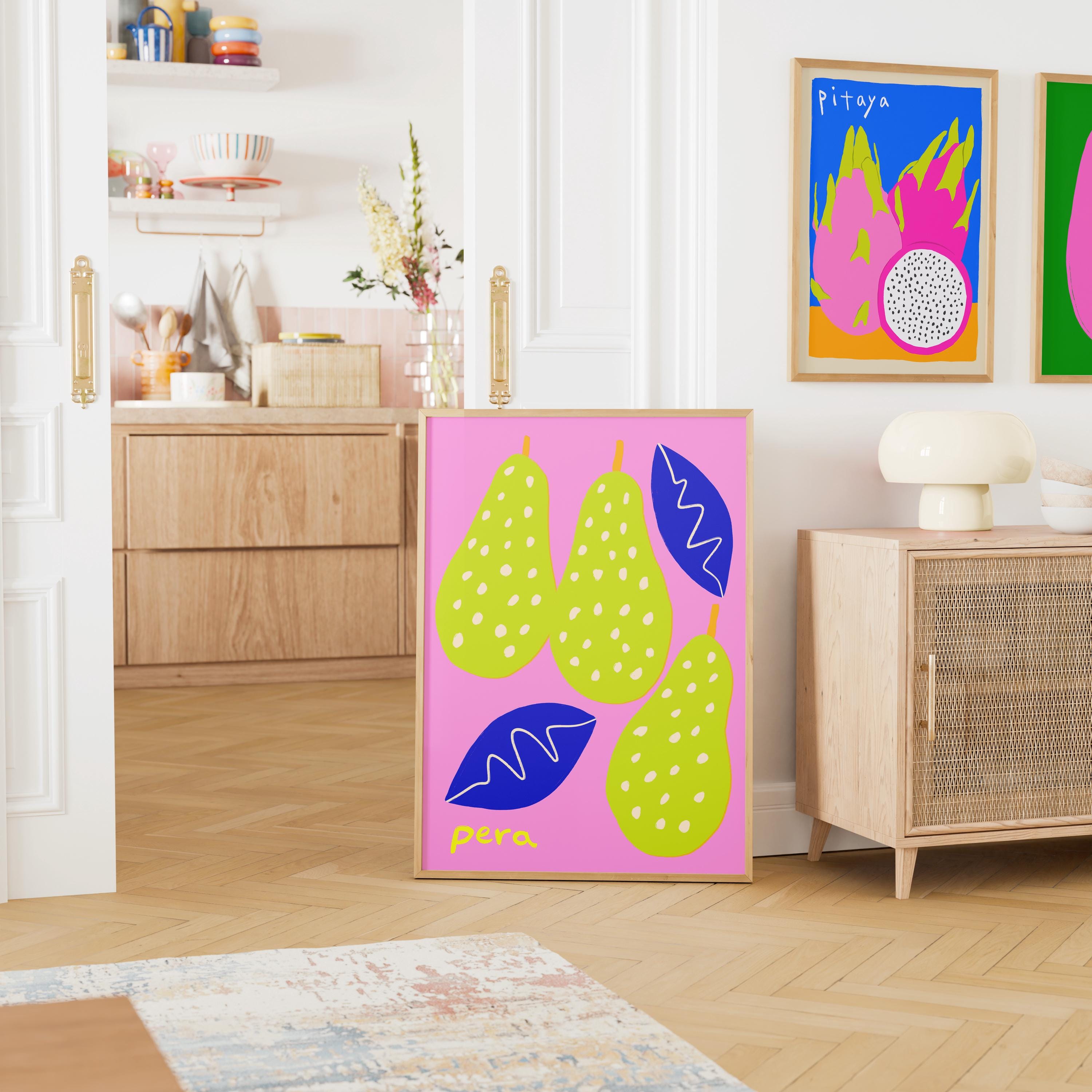 Pera Pear Art Print, Playful Green Fruit Poster, Bold Modern Pop ...