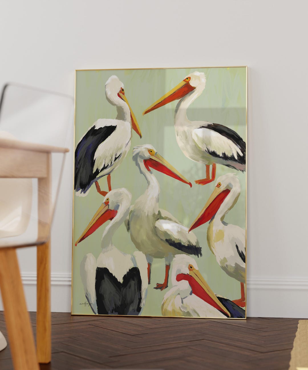 Contemporary Pelican Wall Art Print - Modern Bird Illustration, Coastal ...