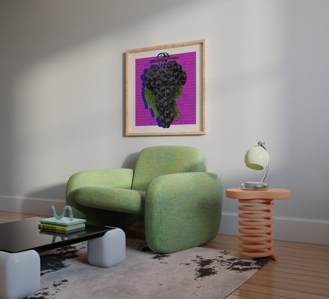 Vintage Grapes Illustration Kitchen Poster - Bold Fruit Art Print in ...