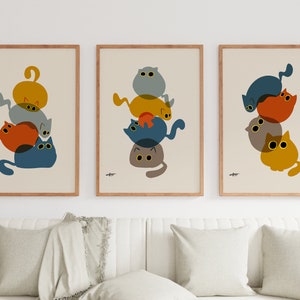 Mid Century Modern Cat Stack, Choose Whole Set or Individual Prints ...