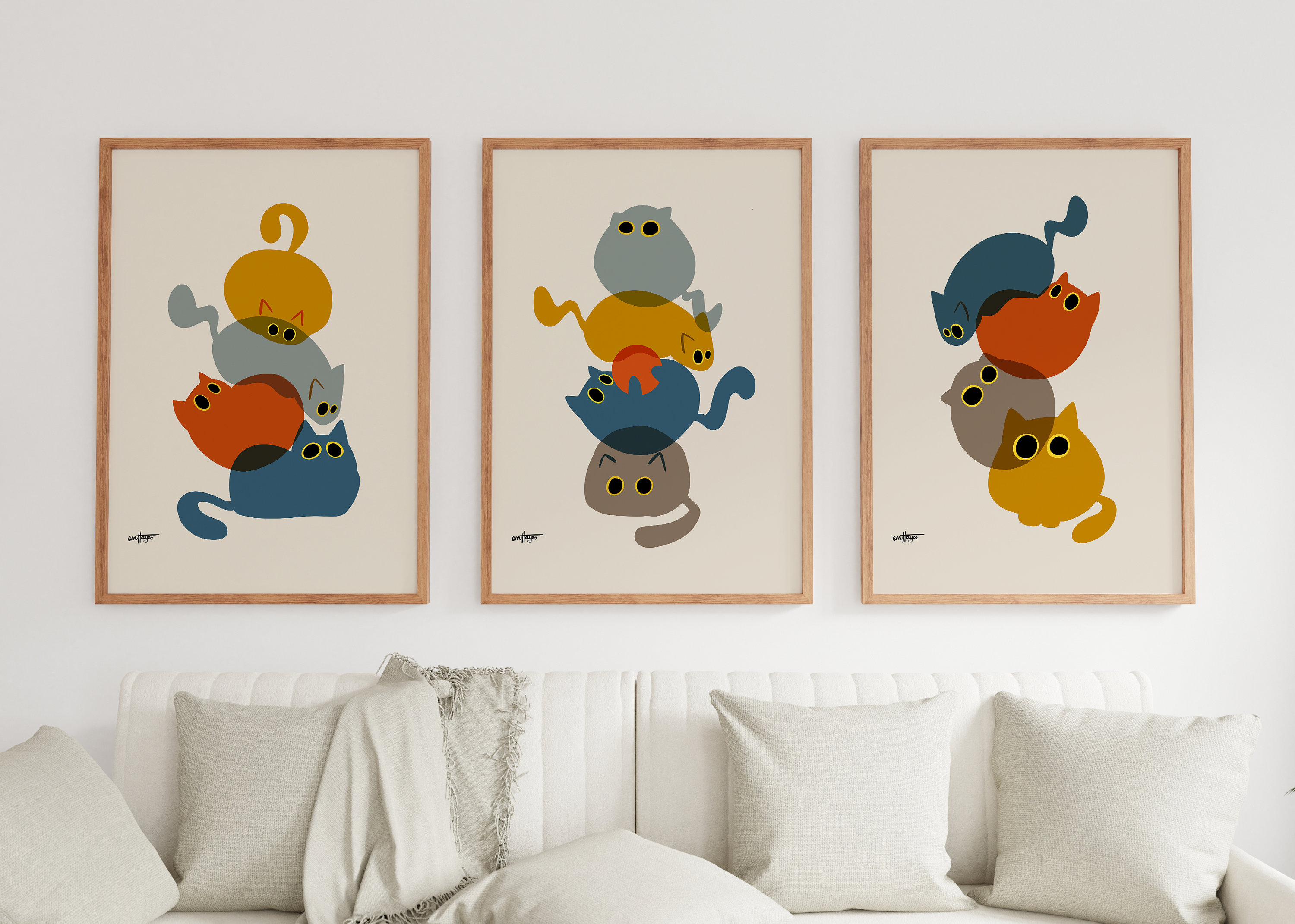 Mid Century Modern Cat Stack, Choose Whole Set or Individual Prints ...