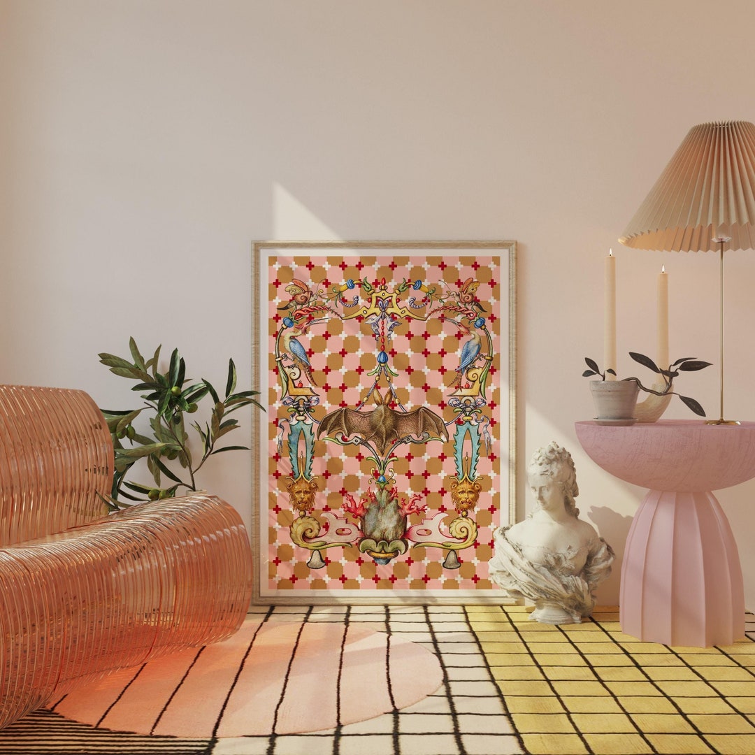Medieval Creatures on Trippy Pattern Background : Quirky Modern Vintage ...