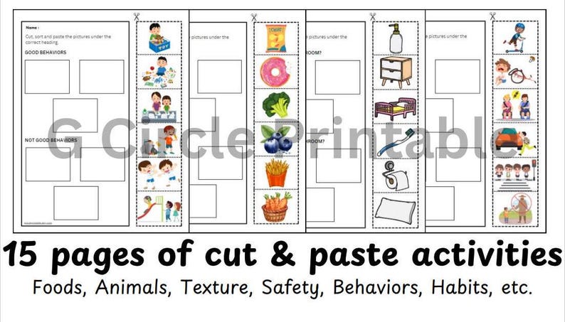 Cut and Paste L Kids Scissors Activity L Worksheet L Sorting - Etsy