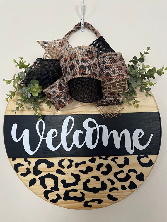 Leopard Welcome Sign Front Door Decor Welcome Gift - Etsy