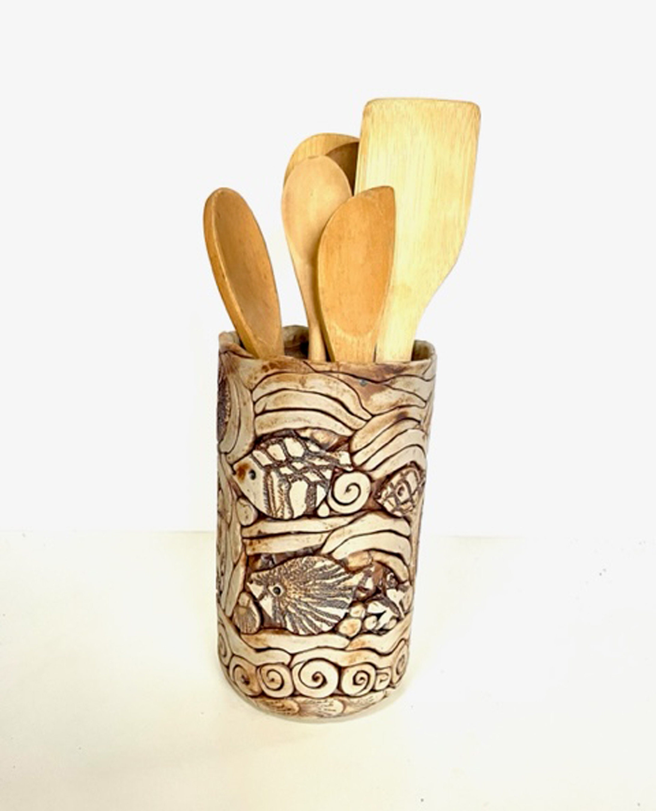 Utensil Holder Handmade Stoneware One of A Kind 4 in Diameter X 7 in ...