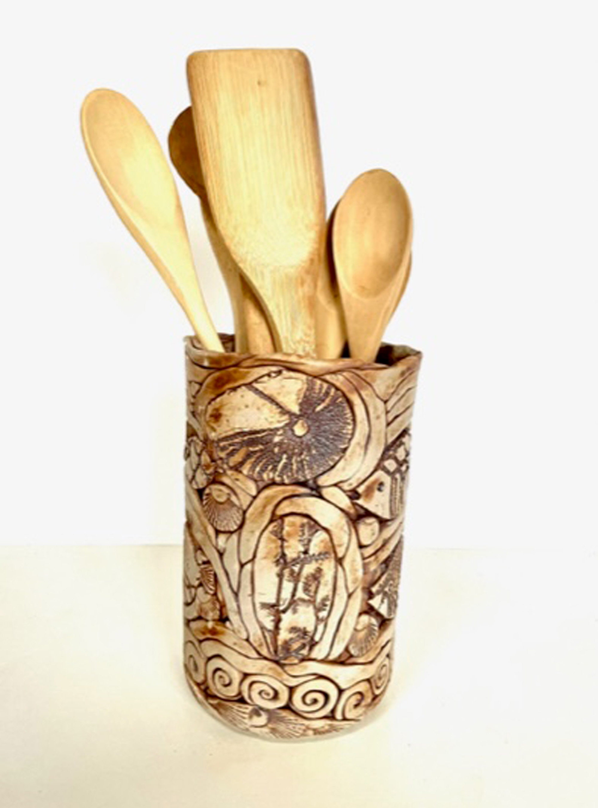 Utensil Holder Handmade Stoneware One of A Kind 4 in Diameter X 7 in ...