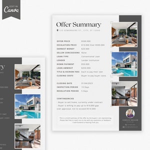 Offer Summary Sheet, Canva Template, Real Estate Cover Sheet, Real ...
