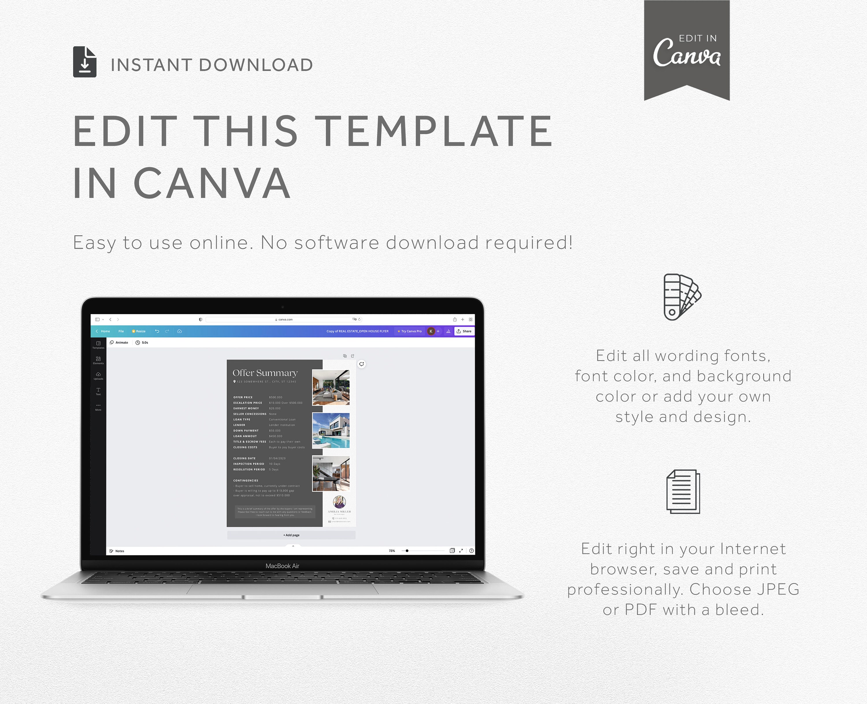 Offer Summary Sheet, Canva Template, Real Estate Cover Sheet, Real ...