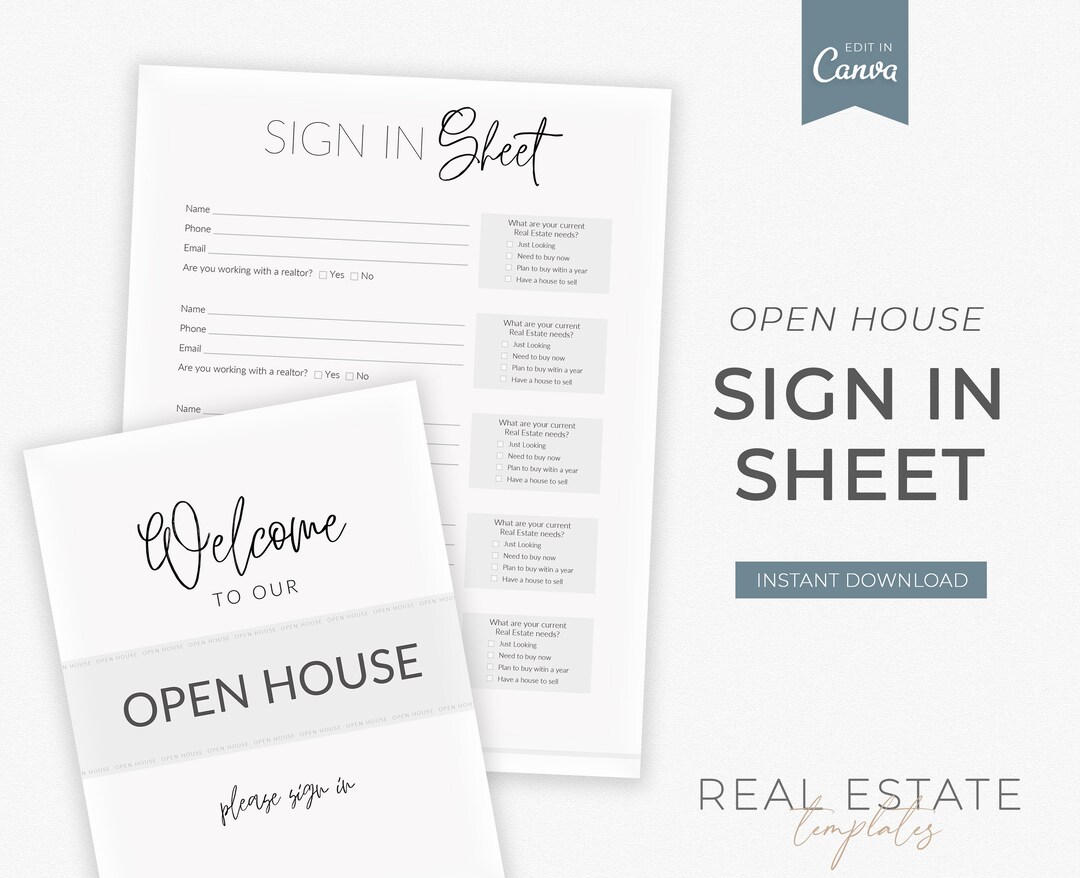 Open House Printable Sign in Sheet, Editable Canva Design, Real Estate ...