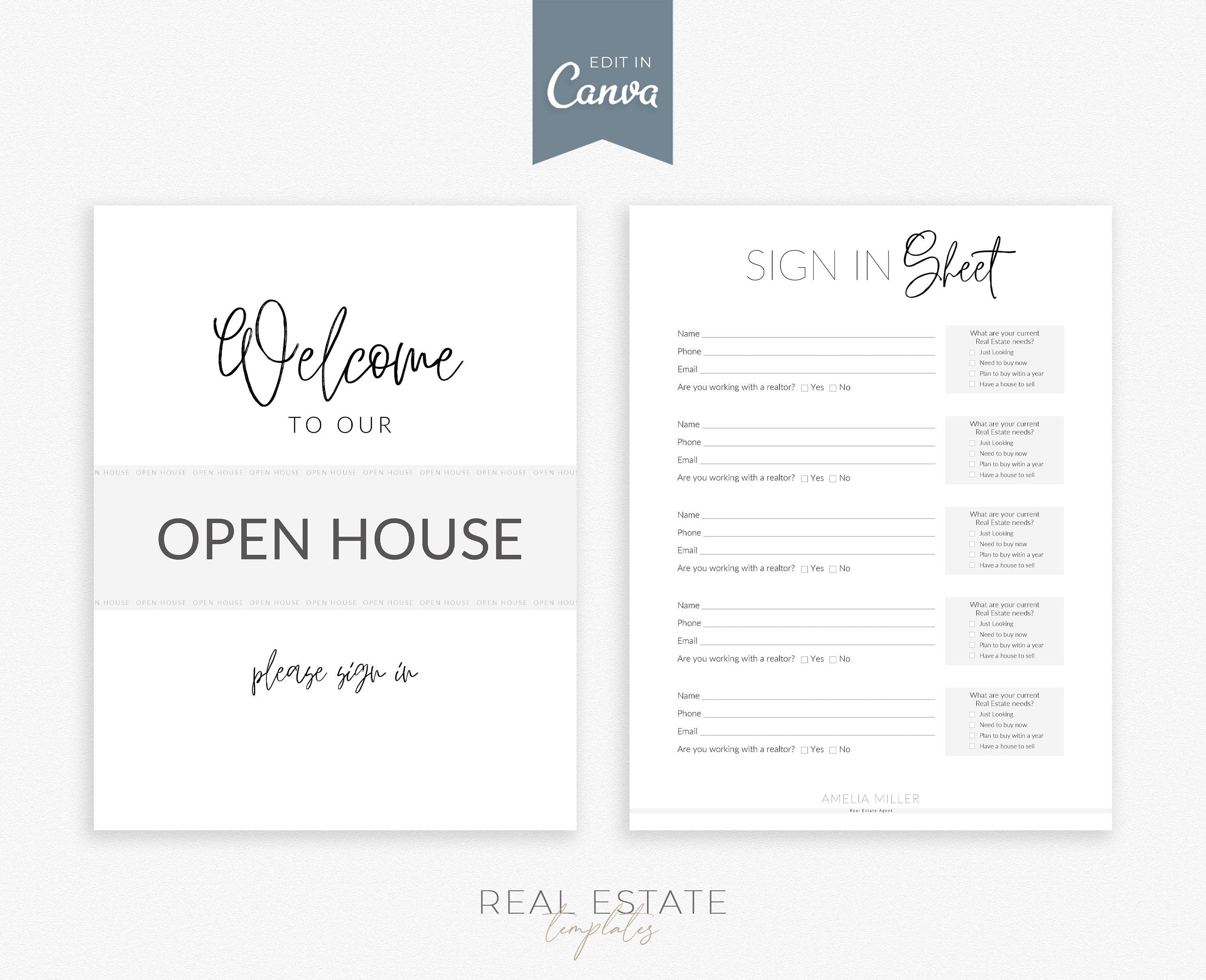 Open House Printable Sign in Sheet, Editable Canva Design, Real Estate ...