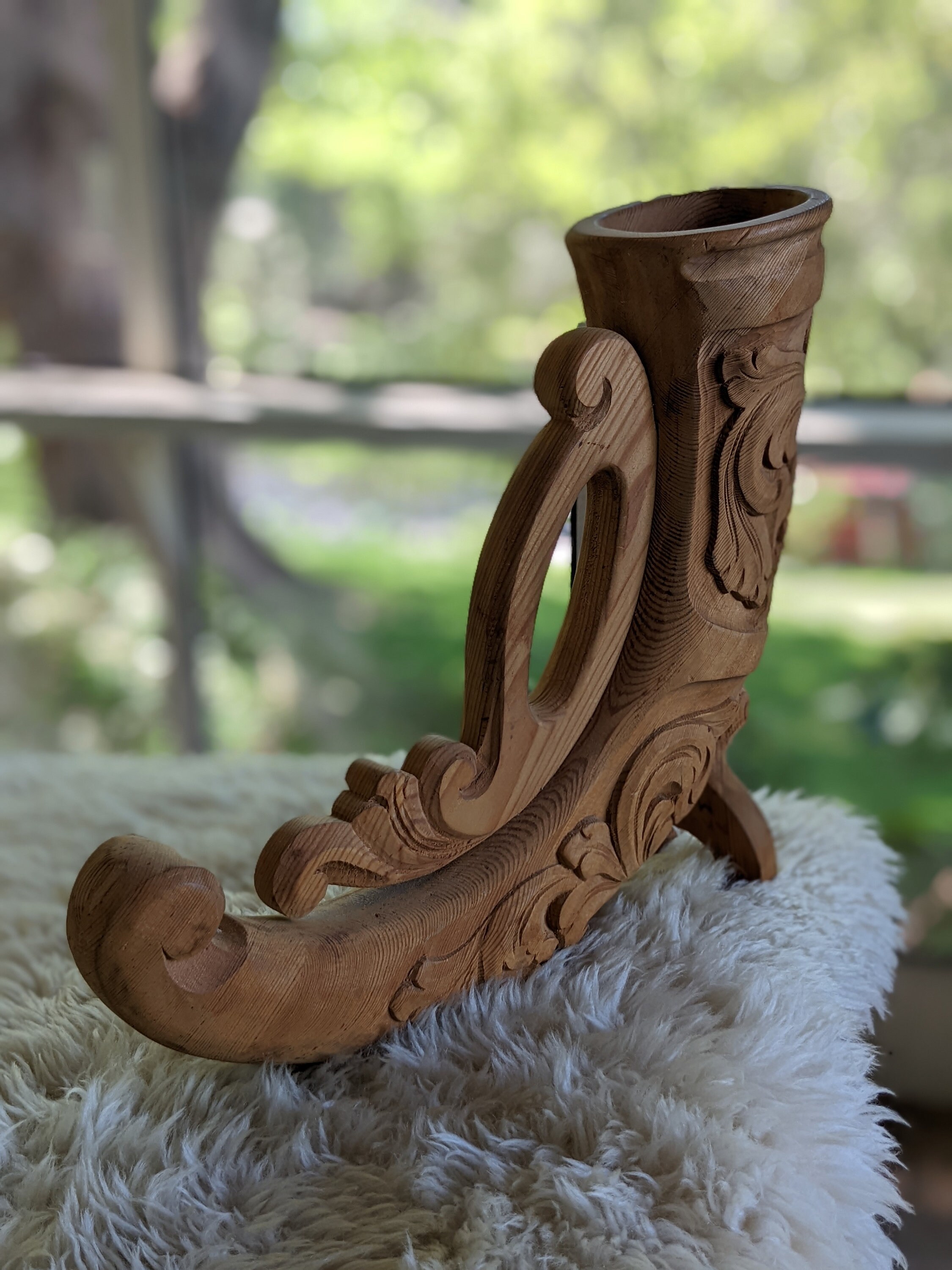 Hand Carved Norwegian Rosemal Pattern Pine Wood Horn - Etsy