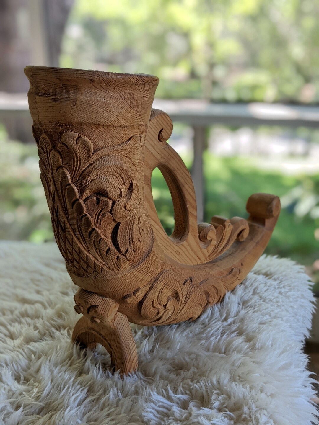 Hand Carved Norwegian Rosemal Pattern Pine Wood Horn - Etsy