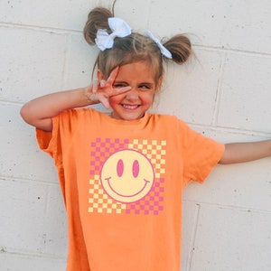 Kids Smiley Face Shirt, Girls Smile Face Retro Graphic Tee, Boho ...