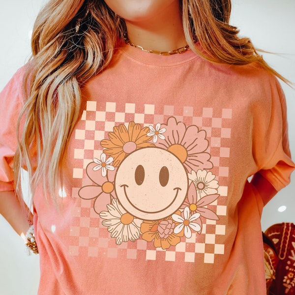 Checkered Retro Smile Face Shirt, Cute Smile Shirt, Happy Face Shirt ...